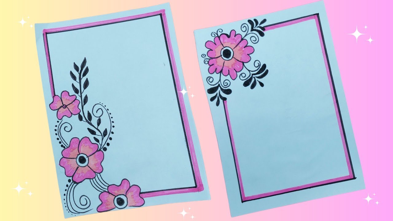 Pink Colour amazing border design | Floral border for project work ...