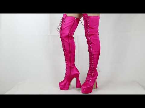 Sorbern Retro Satin Boots Women Long Royal Style Square Toes Platform Fetish Boot Mid Thigh High