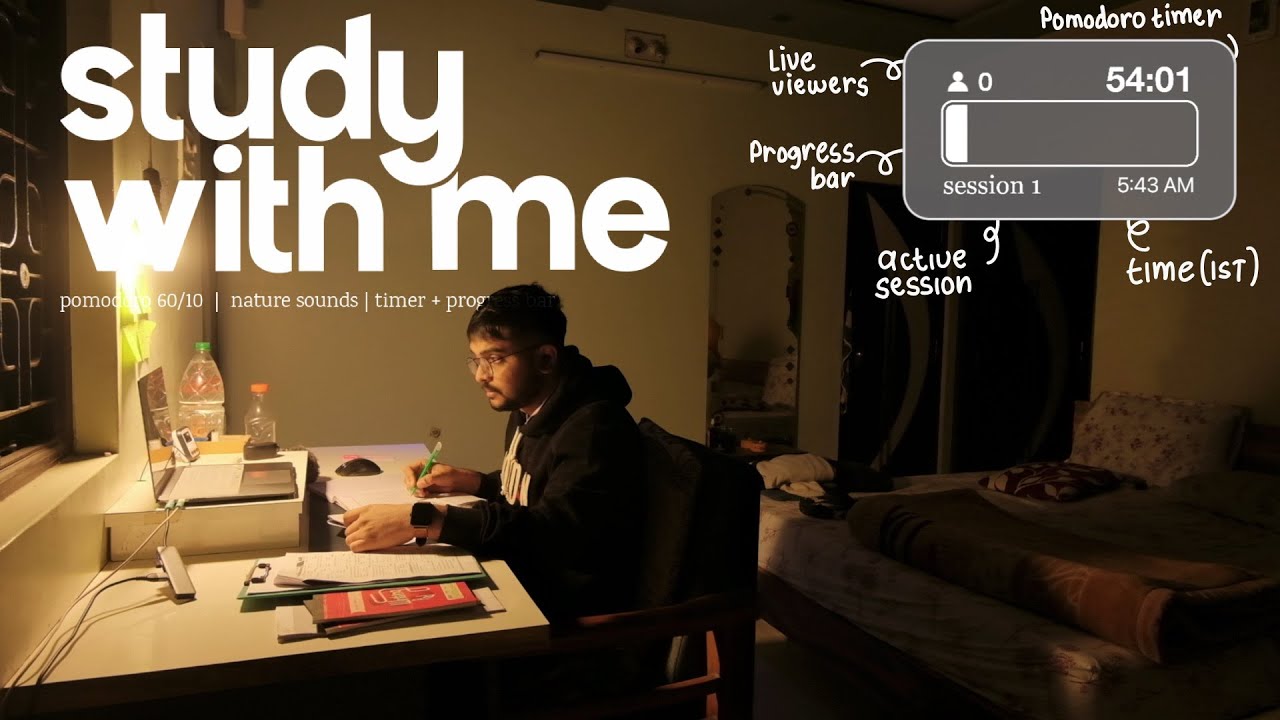 Study with me Live | Pomodoro 60\10 | timer + progressbar + breaks. | Neet 2025 - YouTube