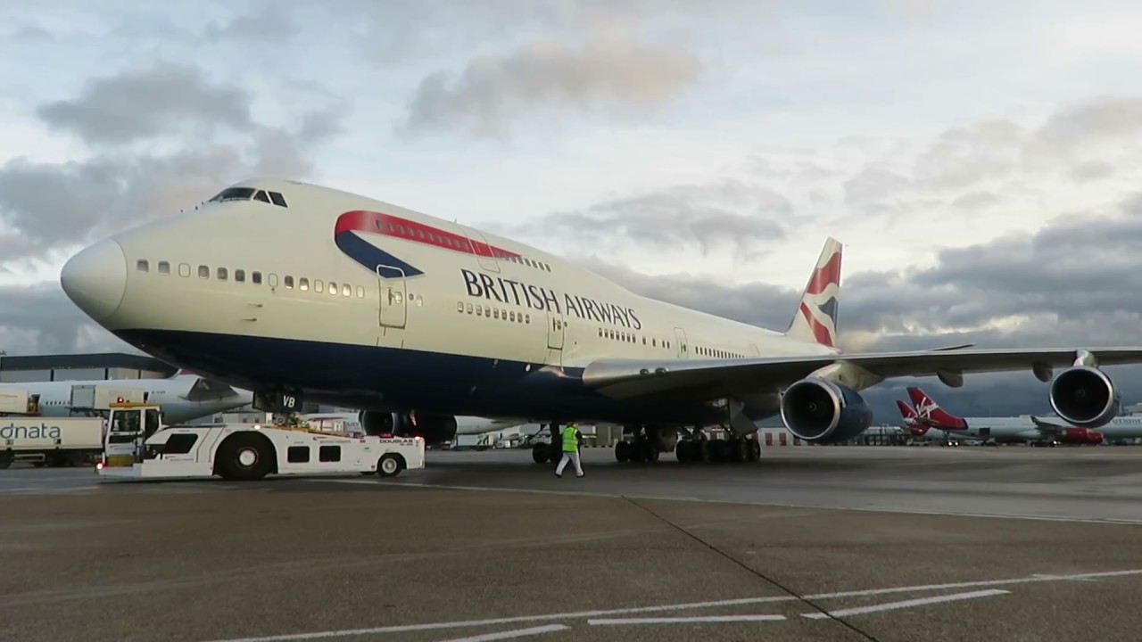 British Airways 747-436, G-CIVB Pushback and engine start - YouTube