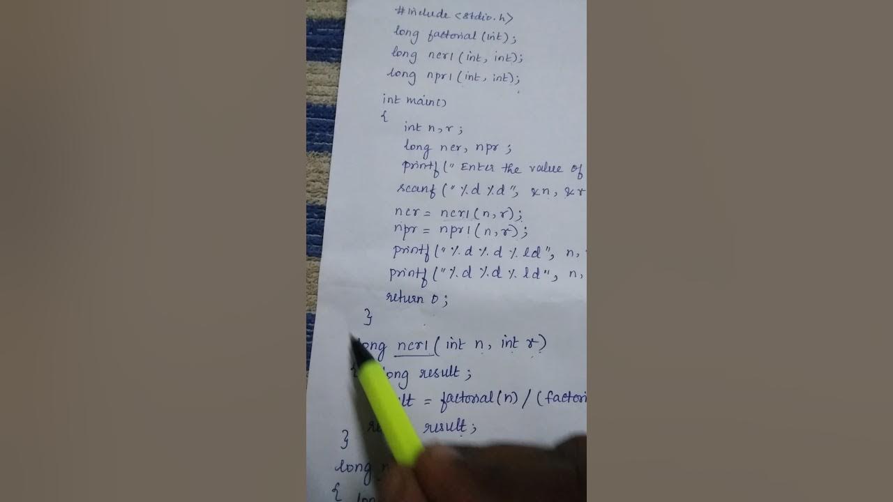 C Program For Finding Ncr And Npr Using Function Youtube