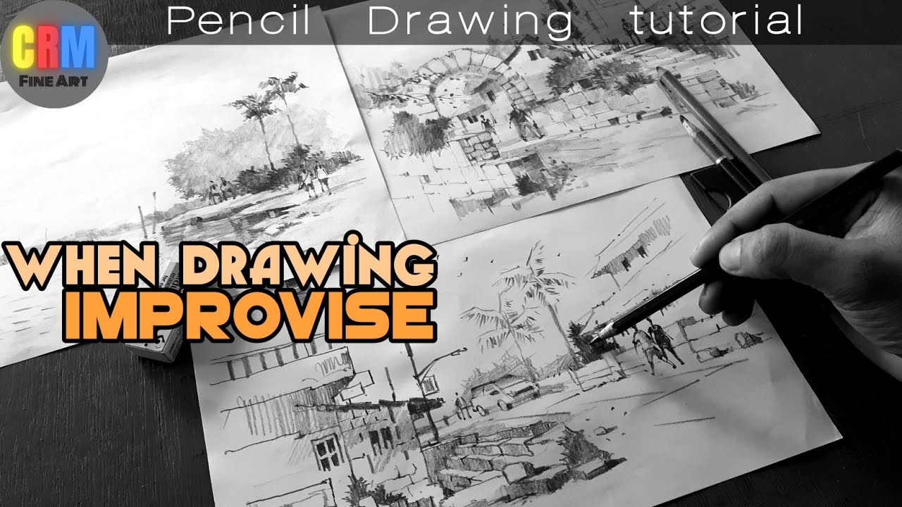 I try to improvise as I draw| Landscape drawing tutorial - YouTube