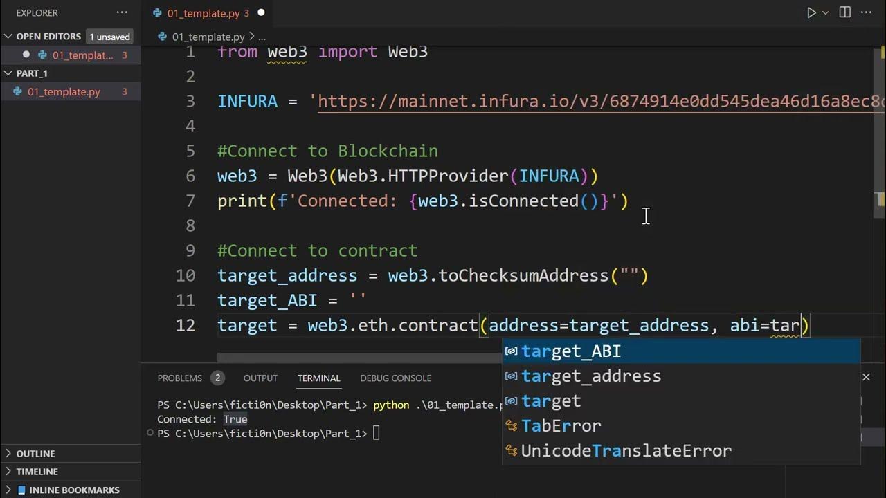 Web3 Hacking In Python 0x02 Web3 Smart Contract Connection Template Creation Youtube