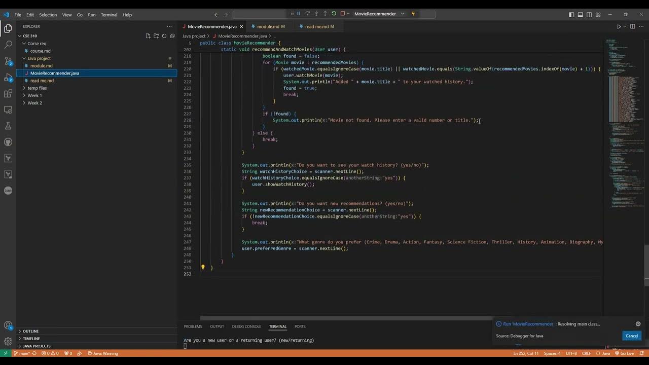 CSE 310 Sprit 1 project: Java - YouTube