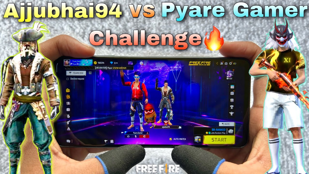Pyare gamer vs ajjubhai94 challenge 1 vs 1 free fire 3 finger claw ...
