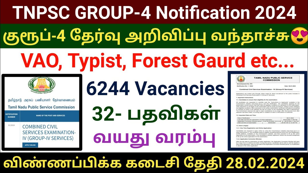 TNPSC Group4 official notification released 2024 | TNPSC vao typist ...