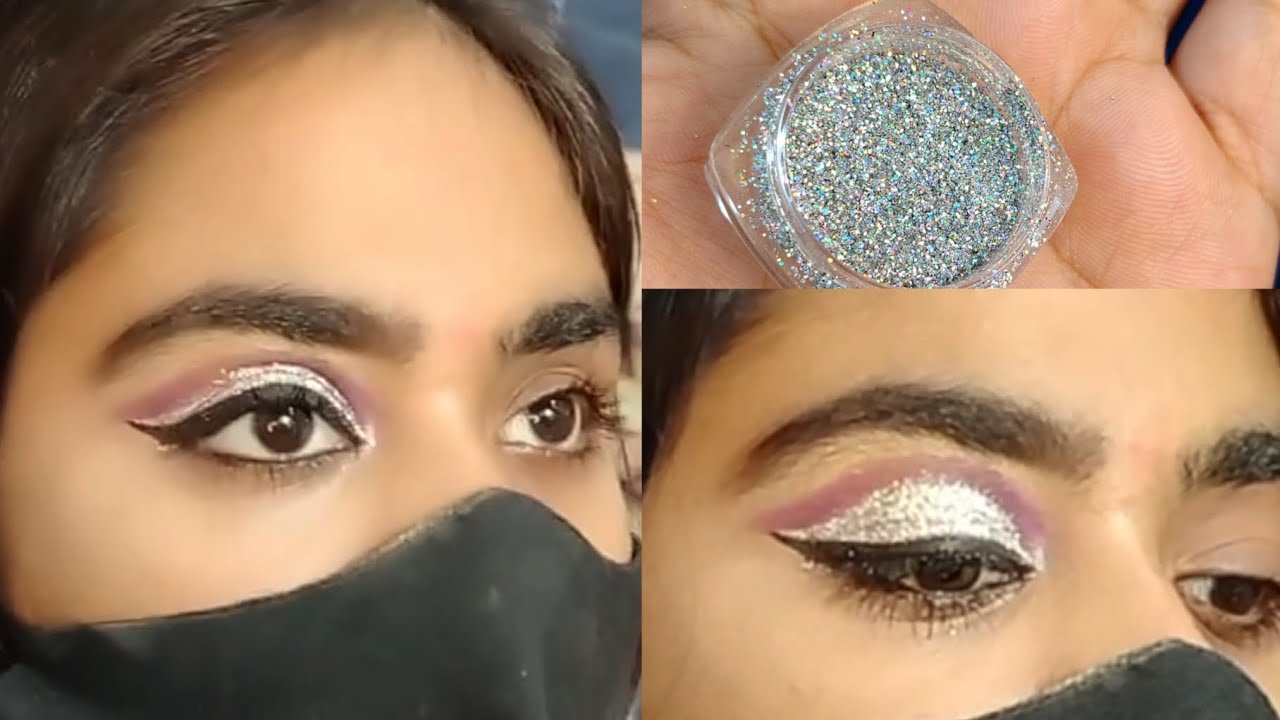Easy cutcrease eyemakeup Tutorial for beginners || silver Glittery ...