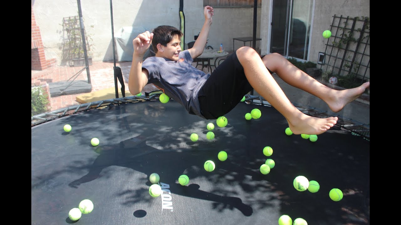 TRAMPOLINE VS. TENNIS BALLS!!! - YouTube