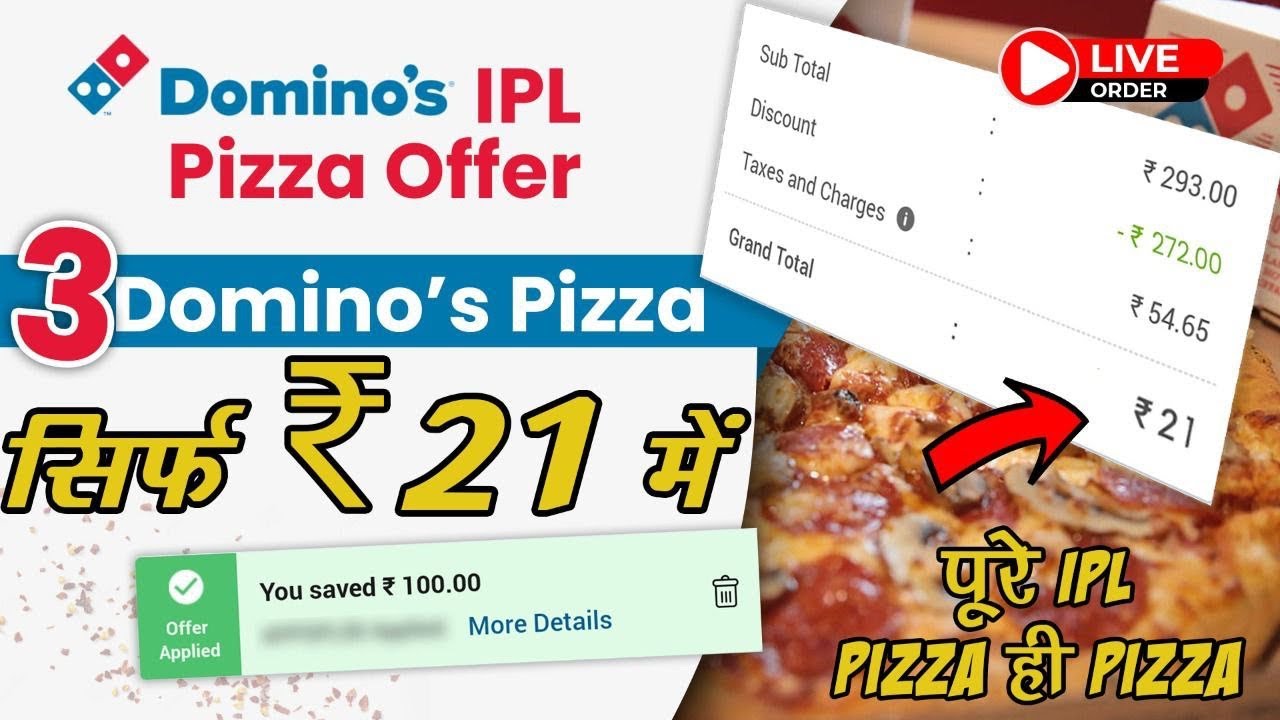 DOMINO’S IPL BEST PFFER - 3 pizza in ₹21🔥🍕|Domino’s pizza offer|dominos ...