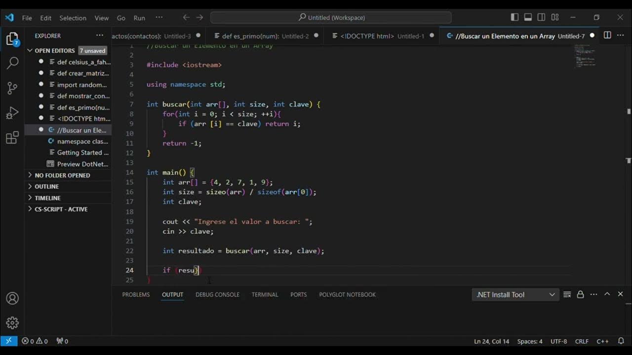 BUSCAR UN ELEMENTO EN UN ARRAY PROGRAMADO EN C++ - YouTube