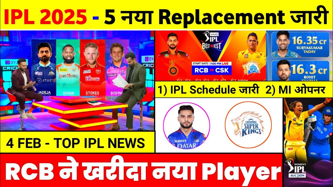 IPL 2025 - 10 Big News ( Rcb Captain, Schedule, Samson Out, Replacement ...