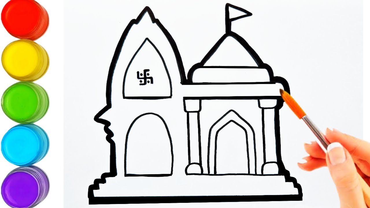 Mandir Drawing Painting Coloring | How to Draw Temple Step By Step ...