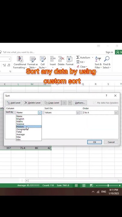 How to arrange data using custom sort in ascending order #excel #exceltips #exceltricks - YouTube