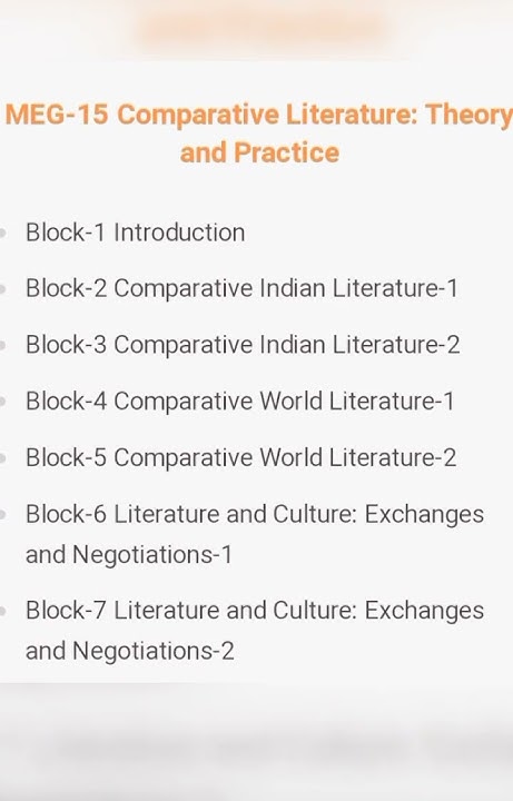 MEG 15 : Comparative Literature : Theory & Practice ||IGNOU MA English Syllabus Block wise|| # ...
