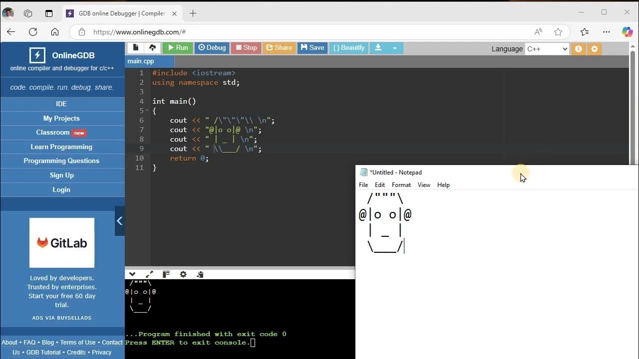 C++ cout statement with onlinegdb - YouTube