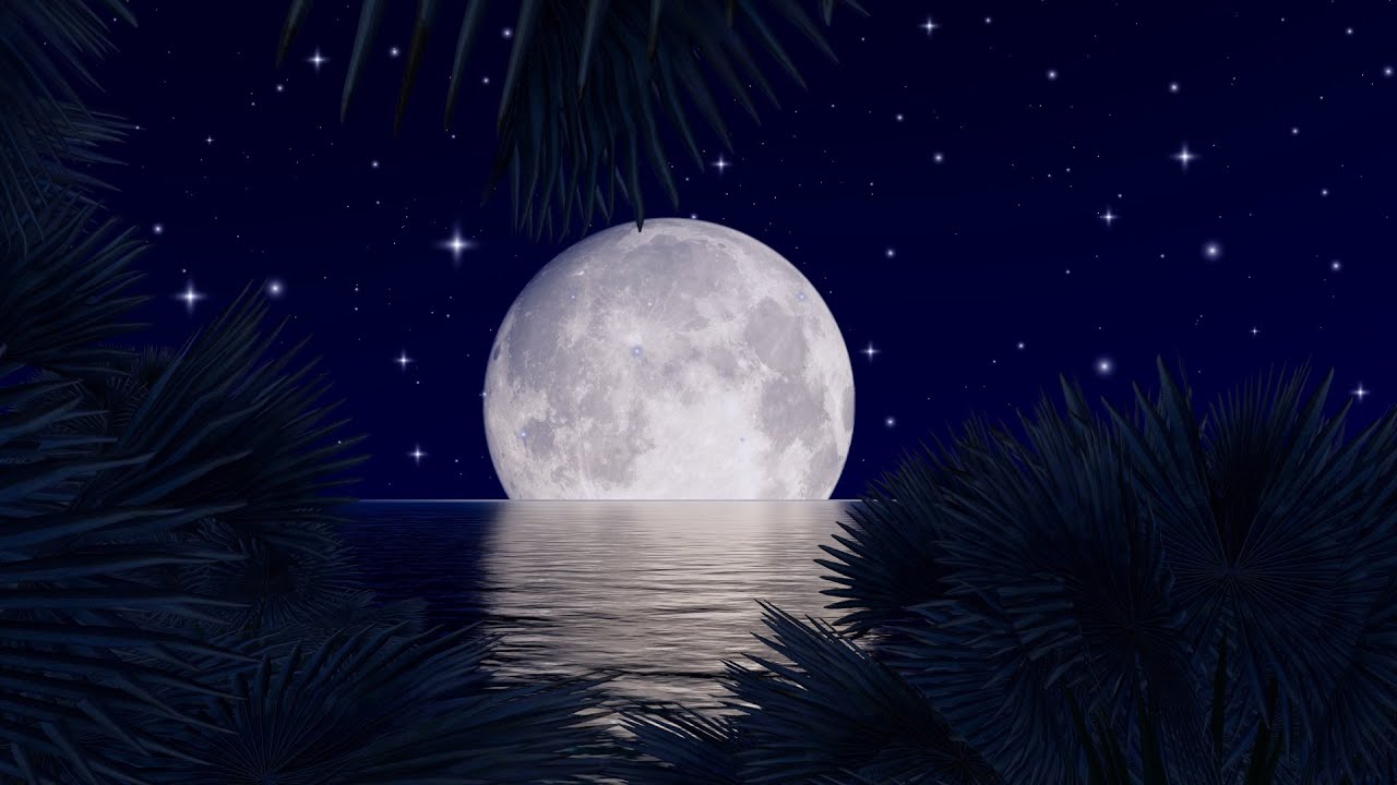 Relaxing Ocean Sounds with Setting Moon for Sleeping - YouTube