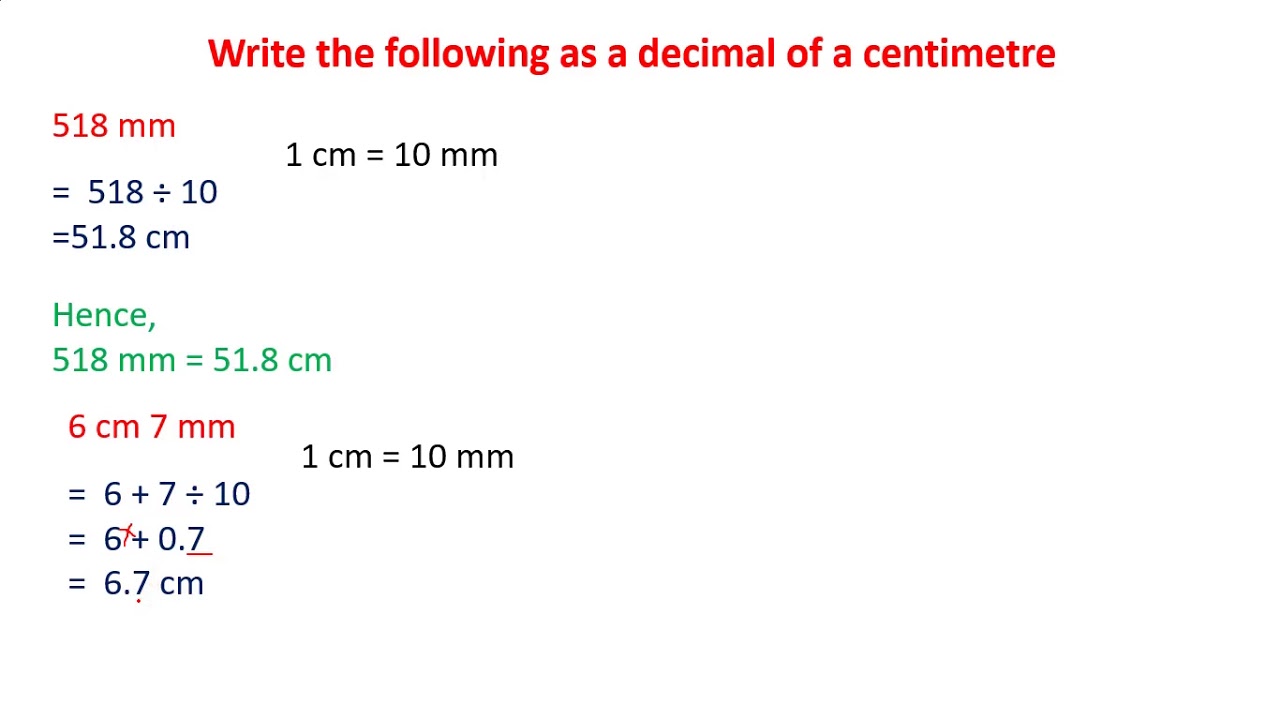 Conversion of measurements in decimal of a centimeter - YouTube