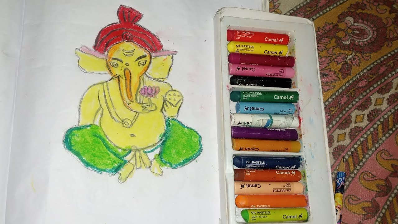 How to draw a gonesh thakurll easy drawing llwhit oil pastels colours 🙏 ...
