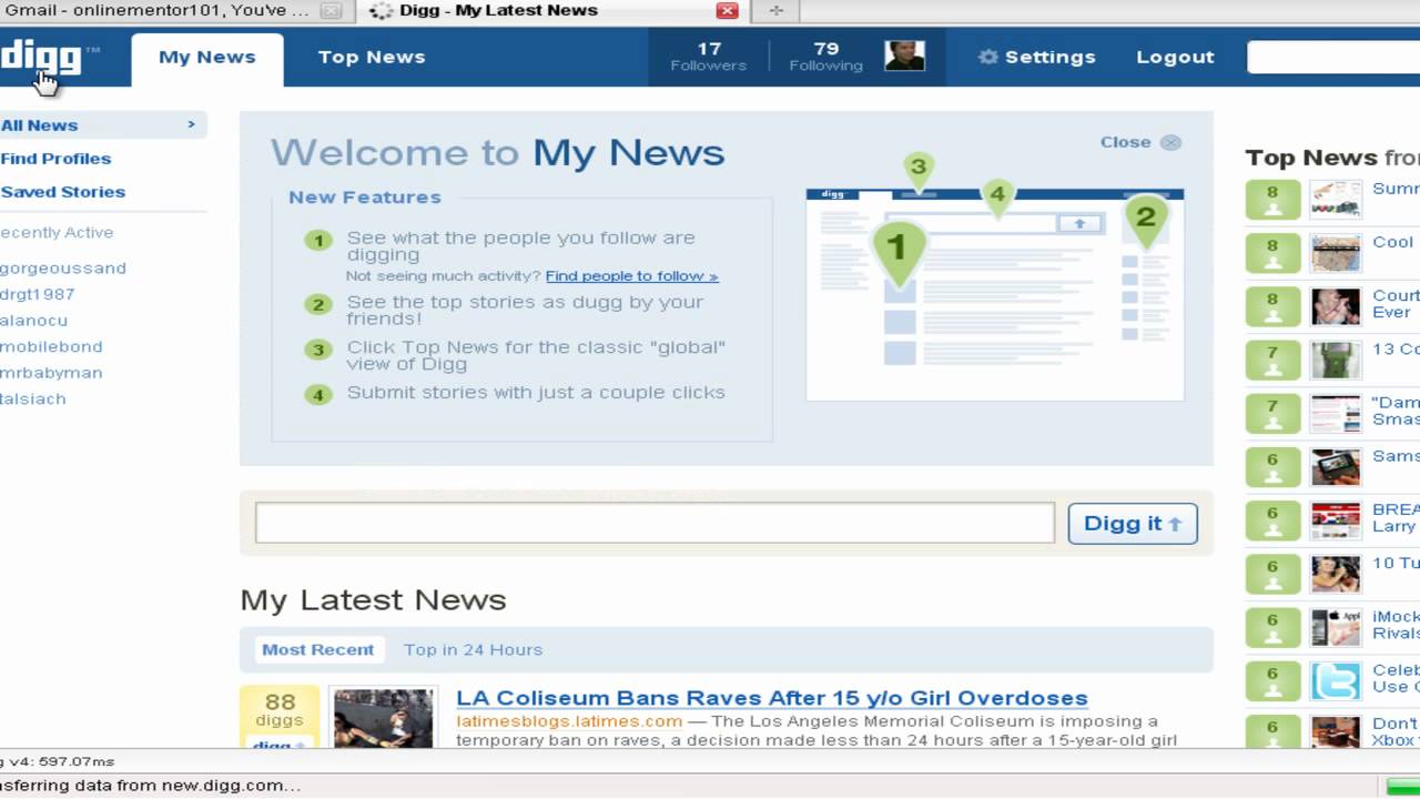 Quick Preview of Digg V4 Alpha - YouTube
