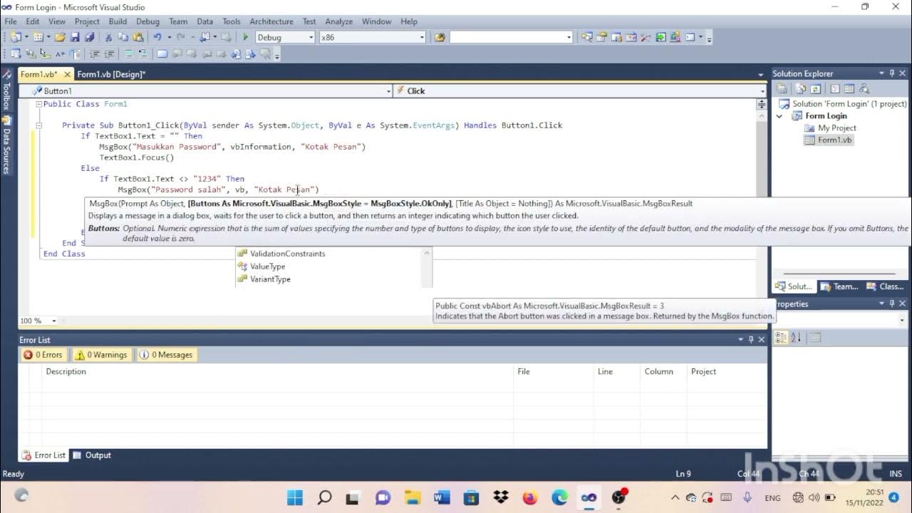 Membuat Form Login Menggunakan Visual Studio 2010 - YouTube