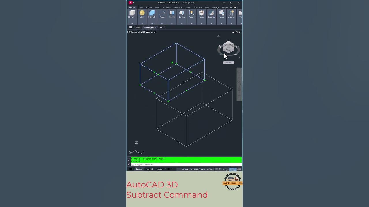 How to Use Subtract Command in AutoCAD 3D | Boolean Operations Tutorial (Hindi) | CADD Engineer ...