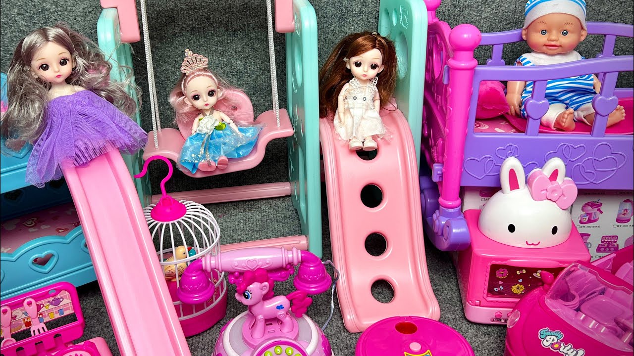 9 Minutes of Satisfying Mini Doll Playground 💕 Pink Playset ASMR - YouTube