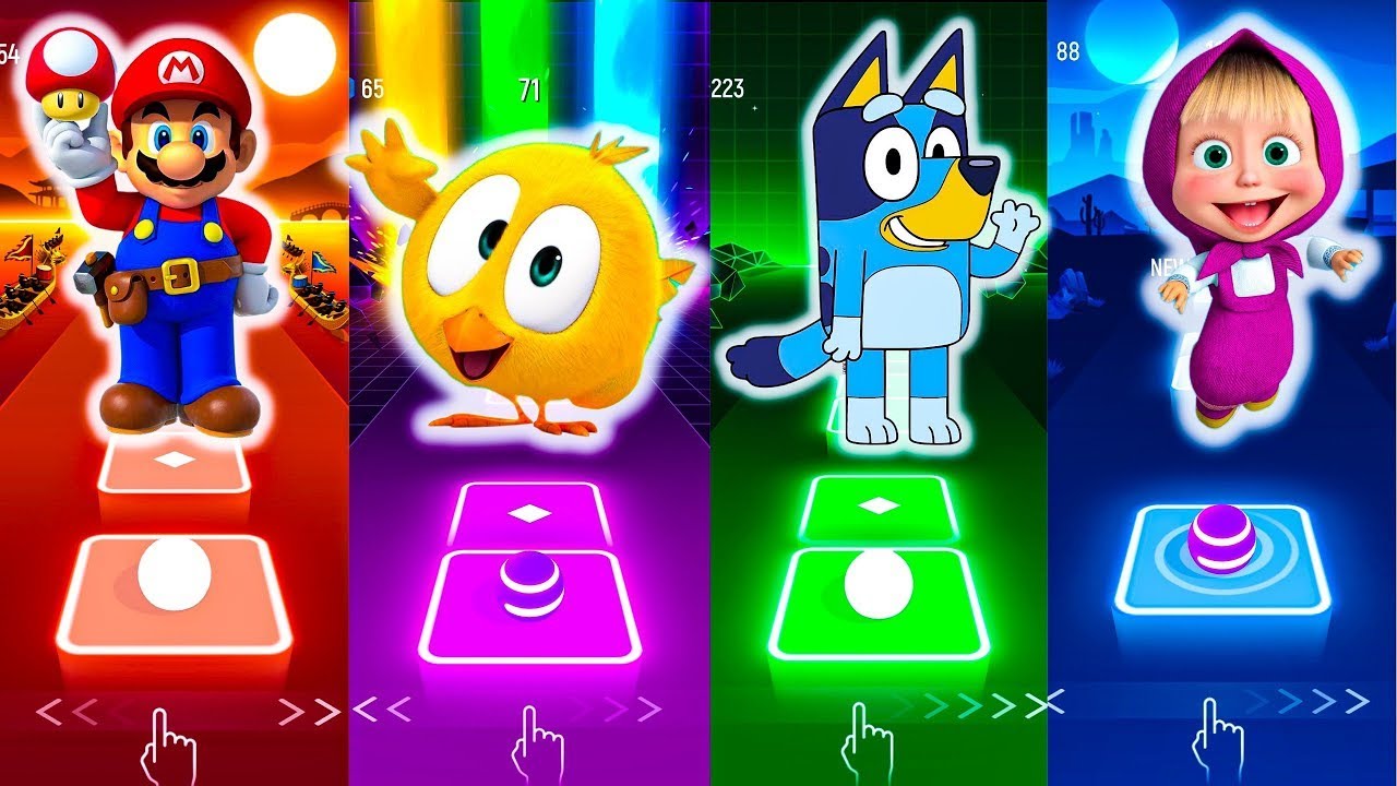 Mario Bros vs Where's chicky vs Bluey vs Masha and Bear Tiles hop EDM ...