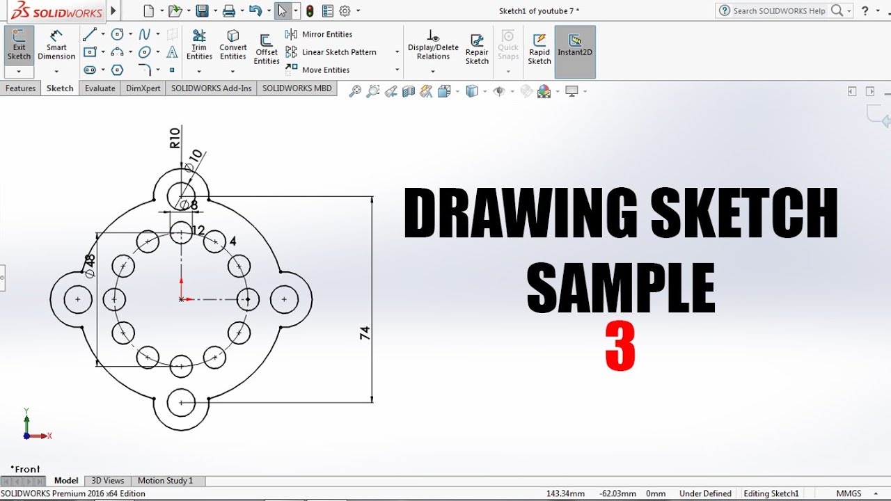solidworks Tutrial: drawing a sketch sample(3) - YouTube