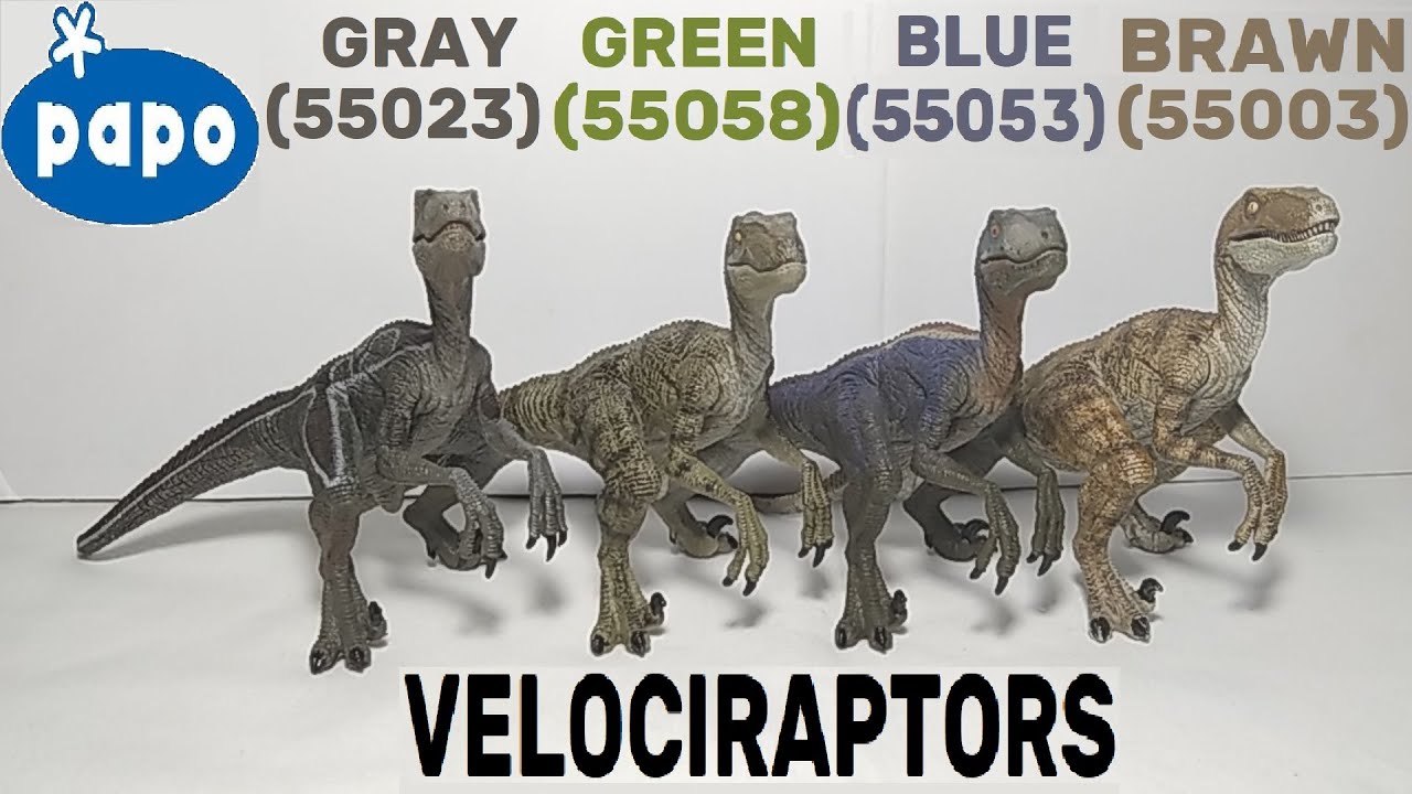 Papo Velociraptors Brawn(55003) Gray(55023) Green(55028) & Blue(55053 ...