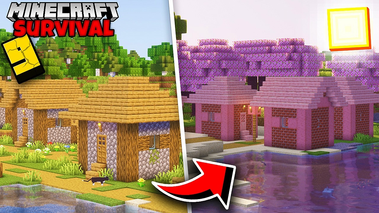 Minecraft Survival'da Köyü PEMBE'YE Çevirdim‼️ - YouTube
