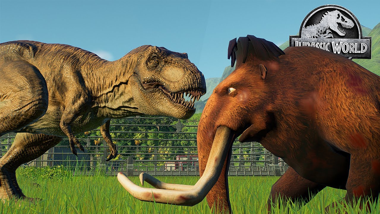 T-REX VS WOOLLY MAMMOTH ELEPHANT (DINOSAUR BATTLE) VS SMILODON ...