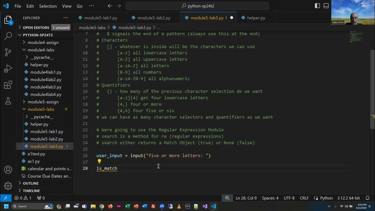 Python Programming - Module 5 Labs 3 & 4 - Dictionaries, RegEx, Input ...