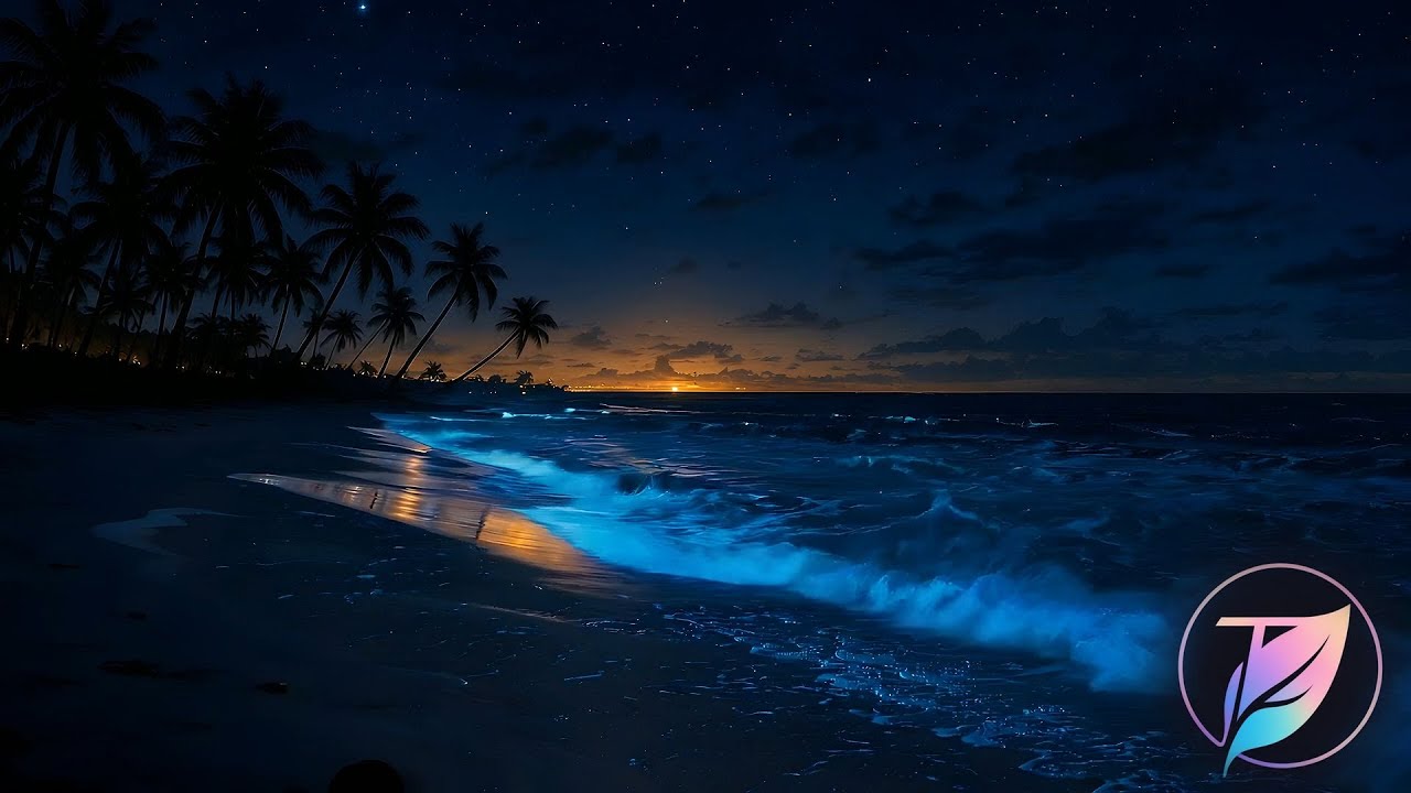 Relaxing Bioluminescent beach | 10 min Background Video | Relaxing ...