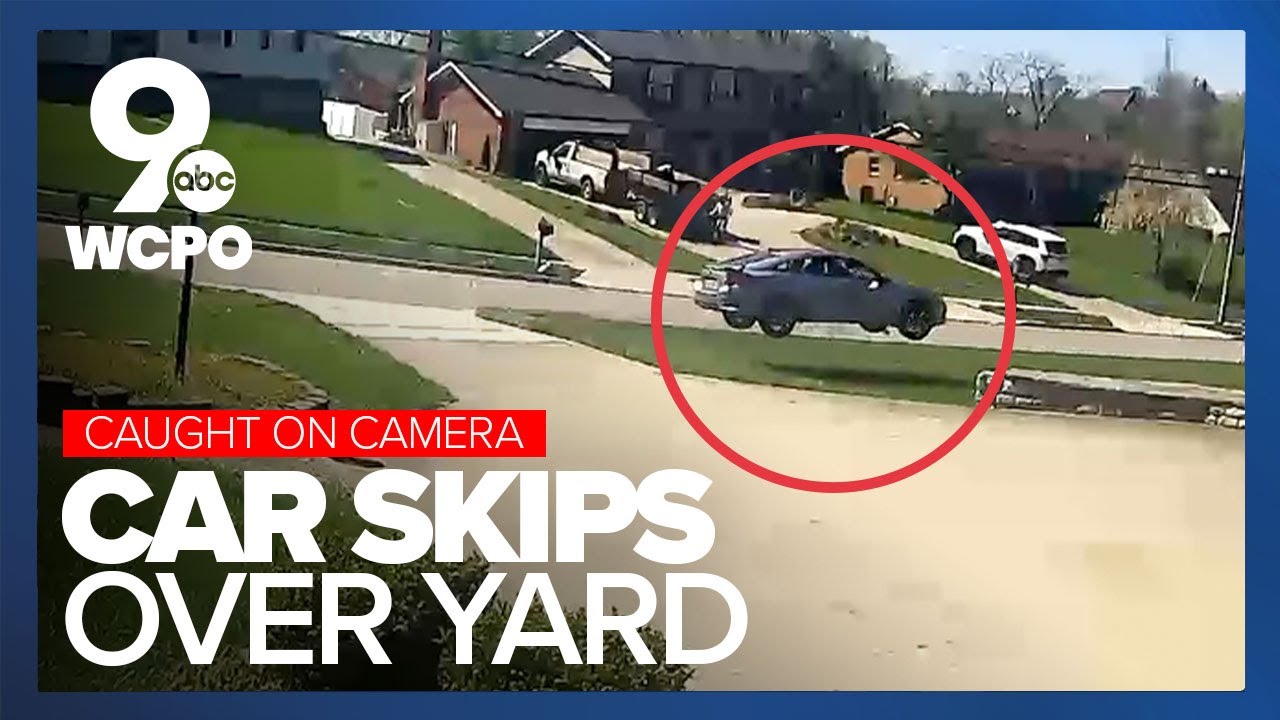 RAW VIDEO: Car jumps curb, goes airborne through yards - YouTube