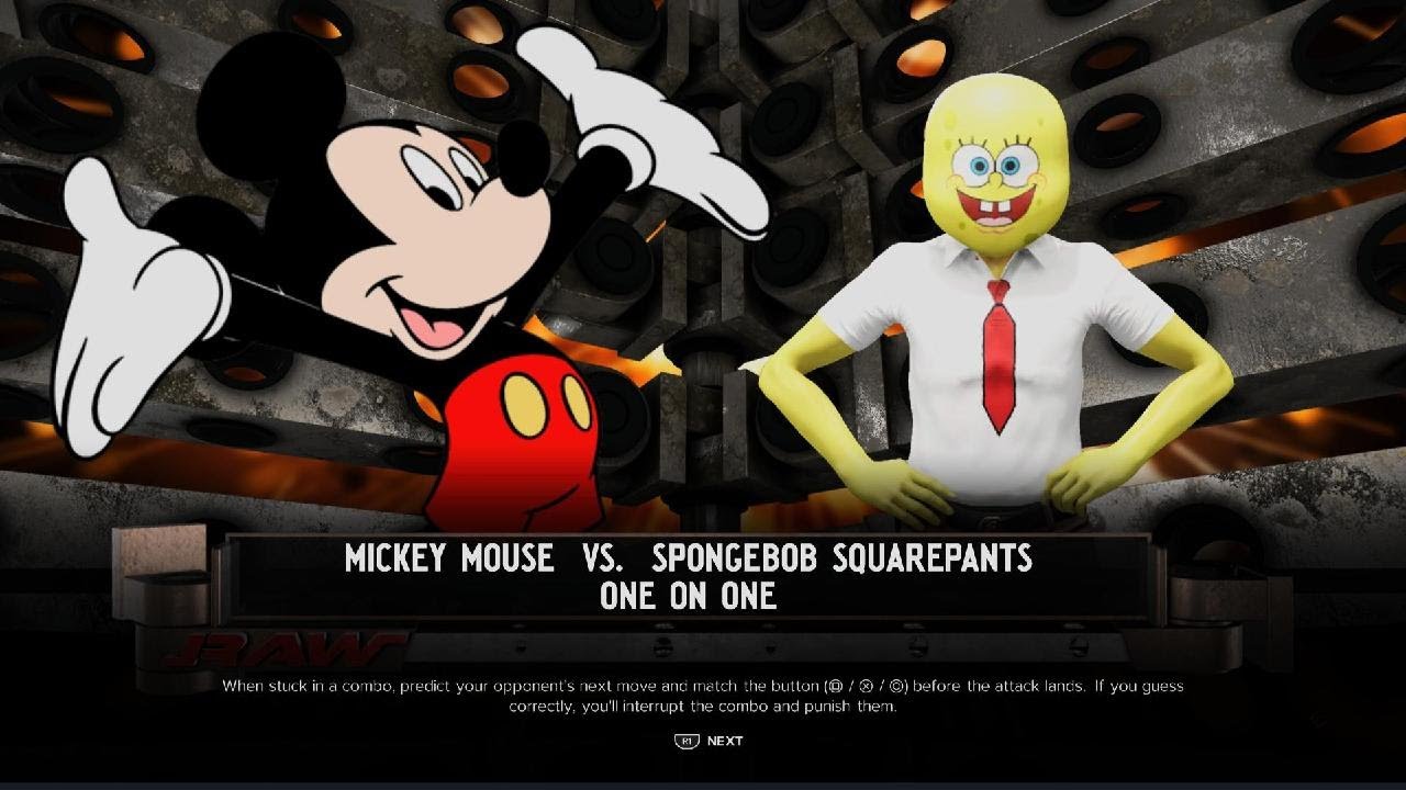 WWE 2K24 Mickey mouse Vs Spongebob - YouTube