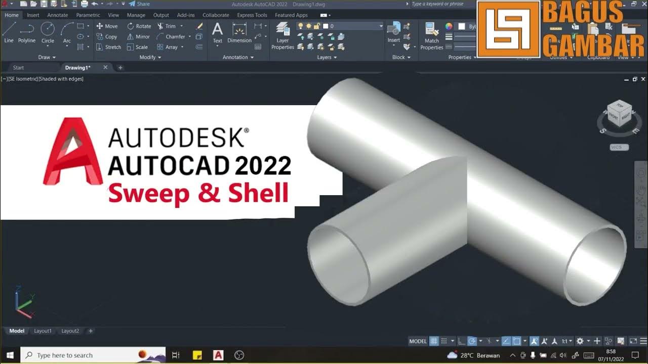 Tutorial Cara Membuat Gambar AutoCad 3D 2022 Pemula Latihan 10 | Sweep and Shell - YouTube
