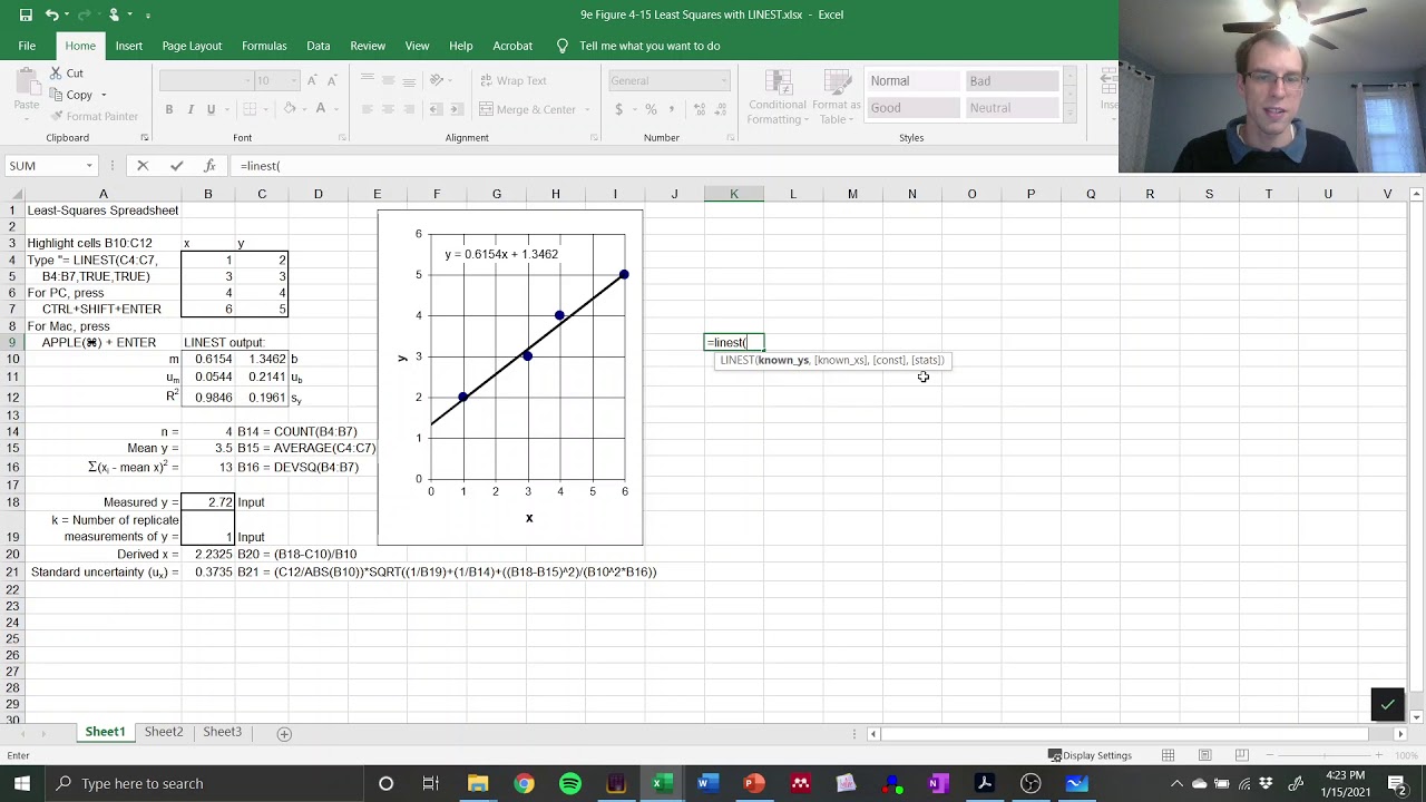 Chapter 4: Least Squares Fitting in Excel Example | CHM 214 | 033 - YouTube