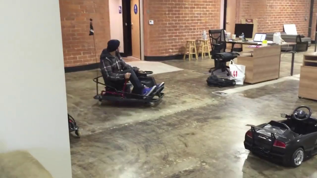 Man Expertly Drifts Go-Kart Around Office - YouTube