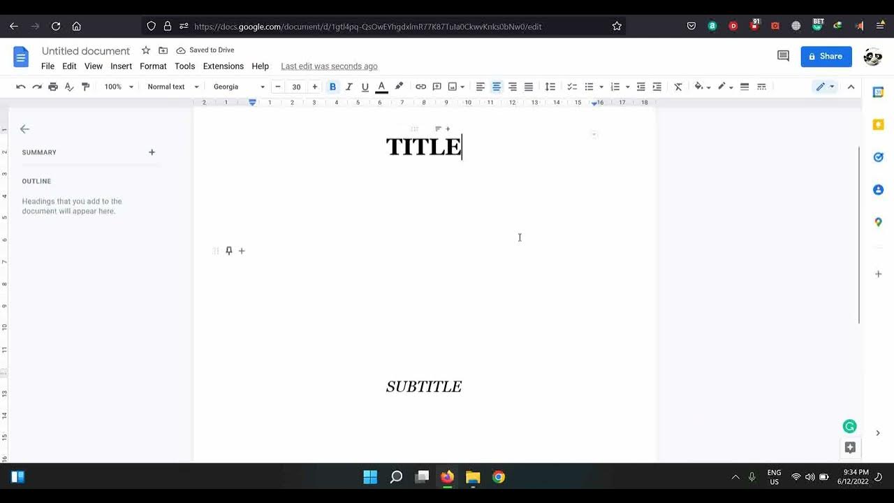 How to create a Title age on Google Docs - YouTube