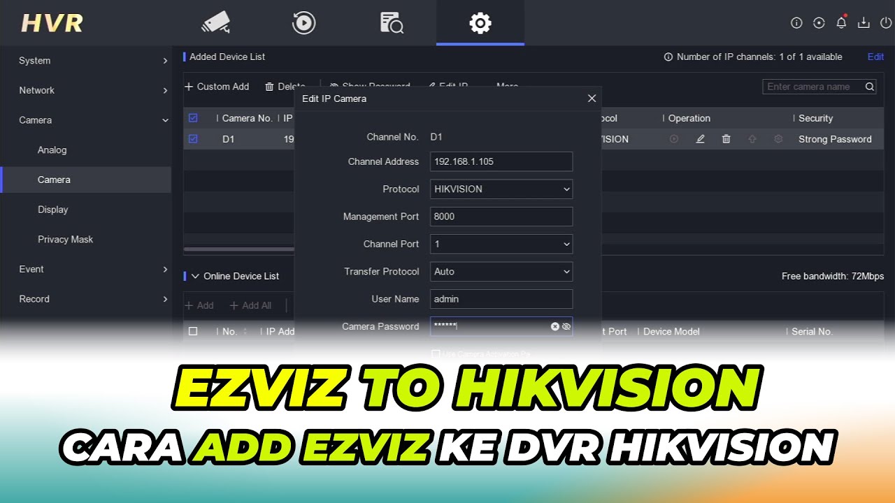 Cara Menambahkan Kamera Ezviz ke DVR Hikvision - YouTube