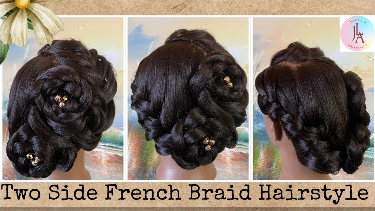 Two Side French Braid Hairstyle || Double Flower Updo - YouTube