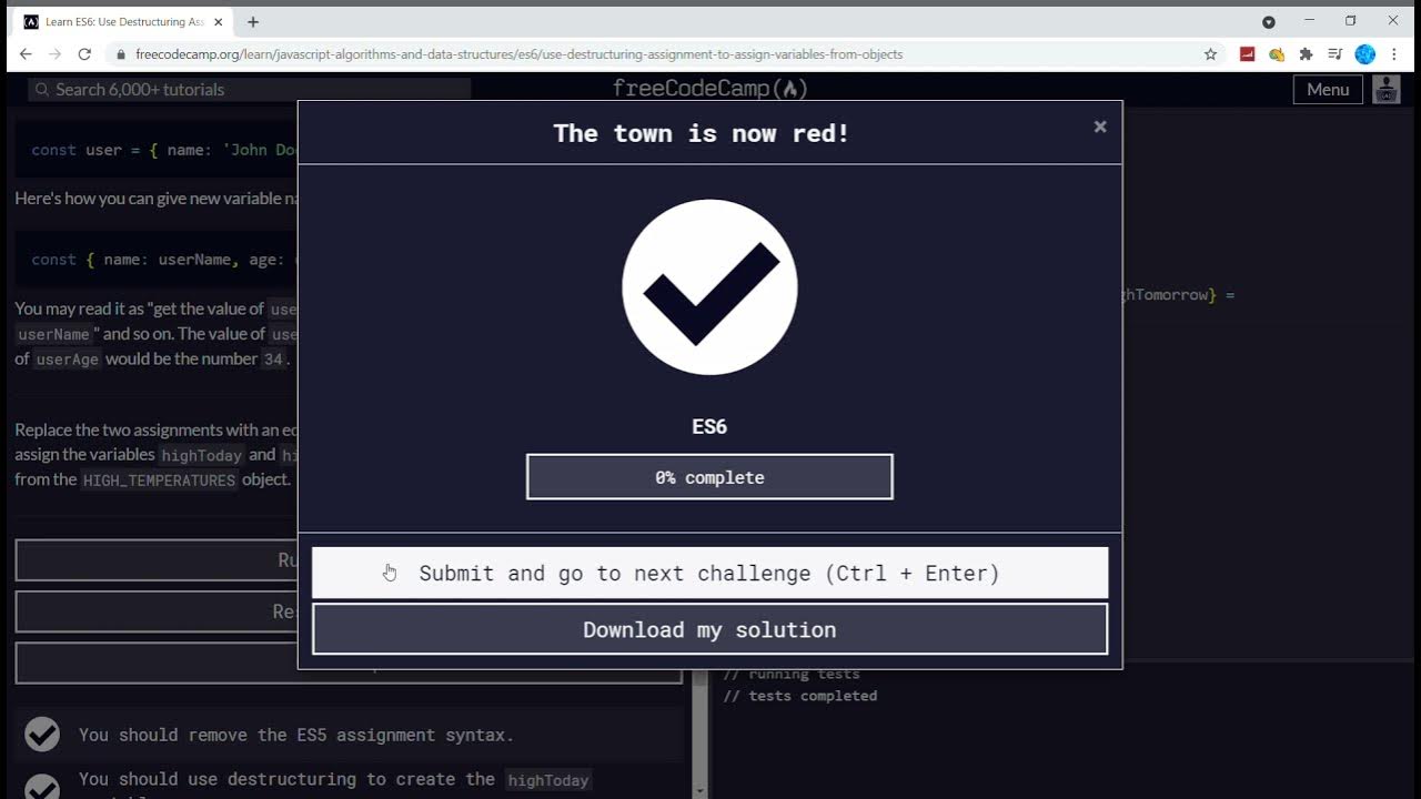 Learn ES6 (12/31) | Use Destructuring Assignment to Assign Variables from Objects | freeCodeCamp ...