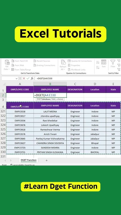 Mastering the DGET Function in Excel | Extract Data Like a Pro! #excel - YouTube