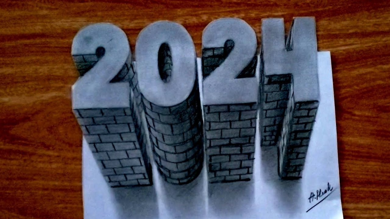 How to Draw 2024 Number 3D Trick Art on Paper || Easy Pencil Drawing ...