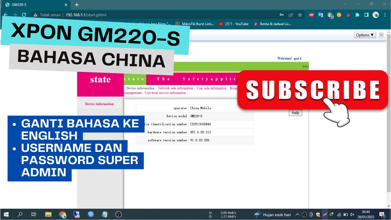 Modem XPON GM220-S Bahasa China | Username dan Password Modem XPON ...