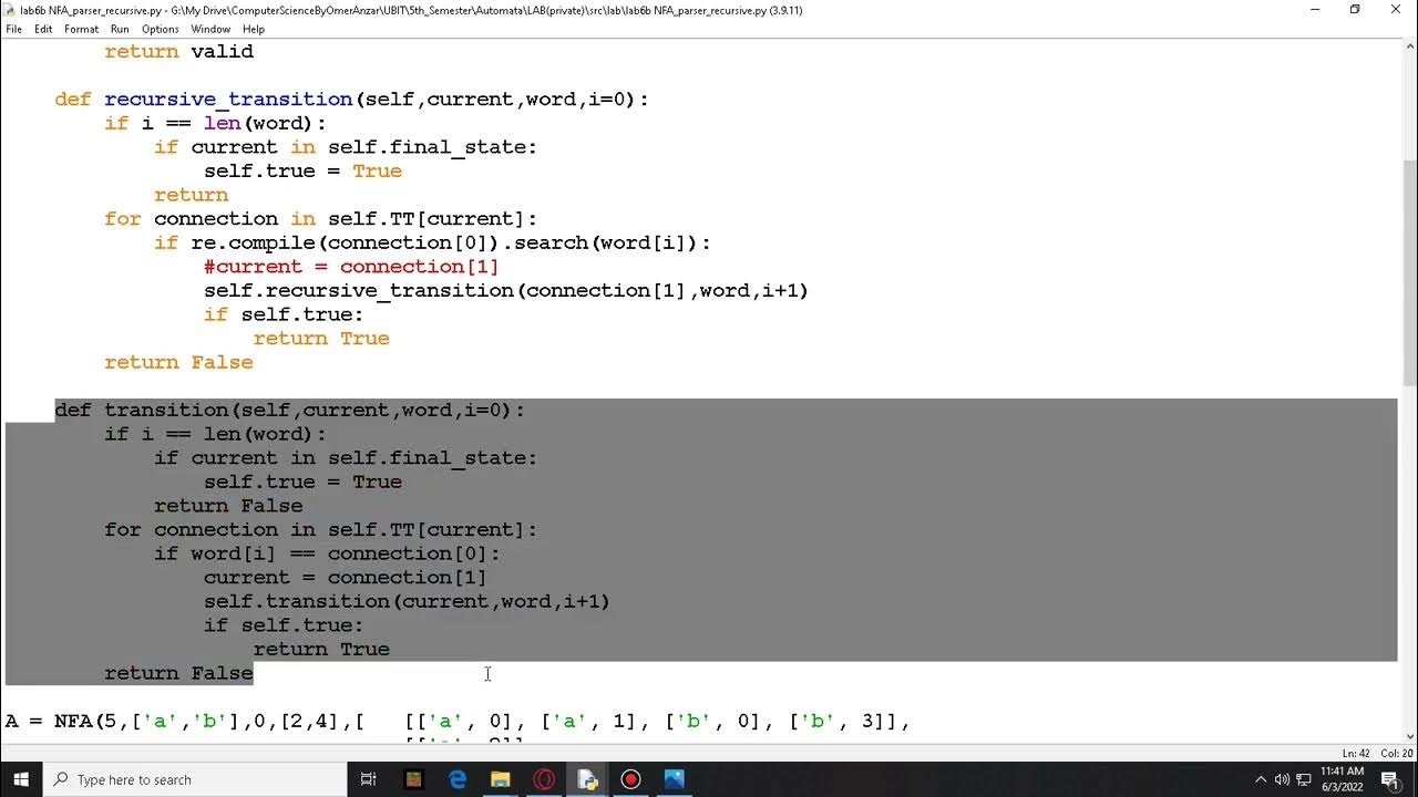 Non Deterministic Finite Automata Parser python code part 2 - YouTube