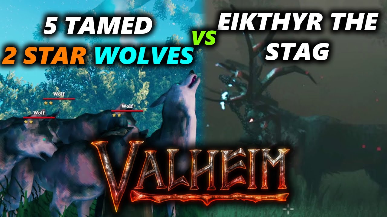 5 Tamed 2 Star Wolves VS Eikthyr The Stag First Boss in Valheim - YouTube