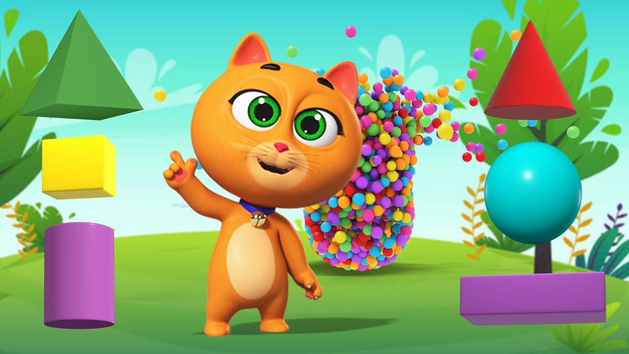 Learning Shapes & Colors with Meow Cartoon Color Surprise Eggs 3D ...
