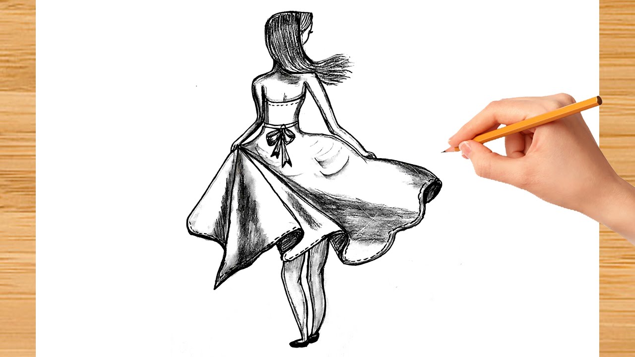 Girl from back side drawing || Easy drawings step by step || How to ...