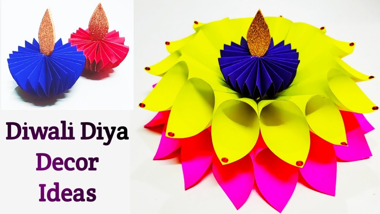 Beautiful Paper Diya & Sticky notes paper flower base - DIY Diwali ...